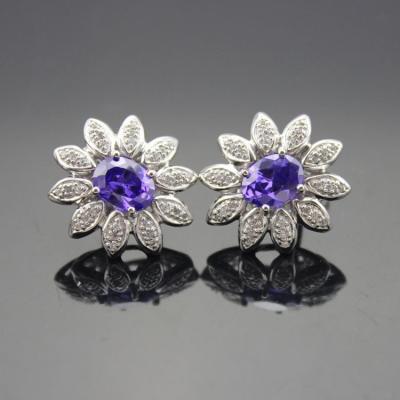 China 925 Silver Amethyst Cubic Zircon and Rhinestone Stud Earrings (E04) for sale
