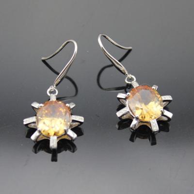China 925 Sterling Silver Oval Champagne Cubic Zirocnia Dangle Earrings(E06J) for sale
