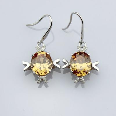 China Women Jewelry Sterling 925 Silver Citrine  Cubic Zirconia Dangle Earrings (E07) for sale