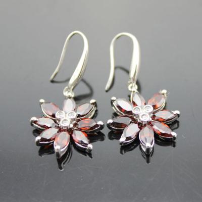 China Sterling Silver Garnet Cubic Zircon Dangle Earrings(FP022E) for sale