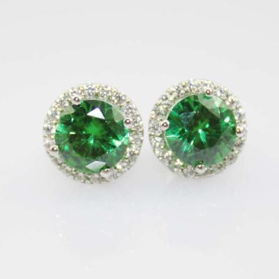 China Sterling Silver 8mm Round Green Cubic Zirconia Earrings (JRE055) for sale