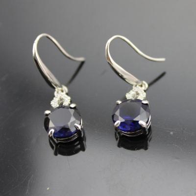 China 18k White Gold Plated 925 Silver Round  Tanzanite Cubic Zircon  Earrings (PSJ0163) for sale
