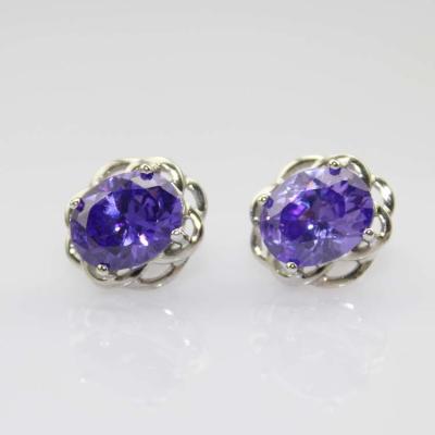 China 925 Silver Jewelry 8mmx10mm Oval Purple Cubic Zircon Earrings(PSJ0432) for sale