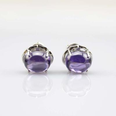 China 925 Silver Jewelry 8mmx10mm Oval Dome Purple Cubic Zircon Earrings(PSJ0434) for sale