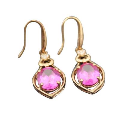 China 18k Rose Gold Plated Sterling Silver Earrings with 7x9mm Pink Cubic Zirconia (PSJ0646) for sale