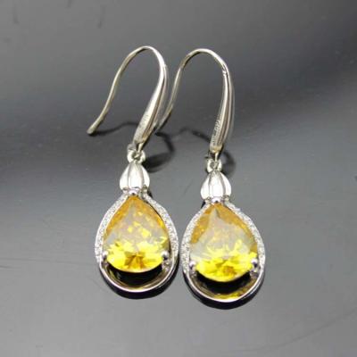 China 925 Silver  Pear Shaped  Yellow Citrine Cubic Zircon Dangle Earrings (PSJ03295) for sale