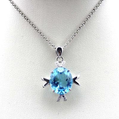 China Women Jewelry 10x12mm Oval Blue Topaz Cubic Zircon Pendant Necklace  (E07P) for sale
