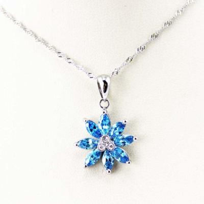 China 925 Silver Jewelry Blue Topaz  Cubic Zircon Flower Pendant (FP022) for sale