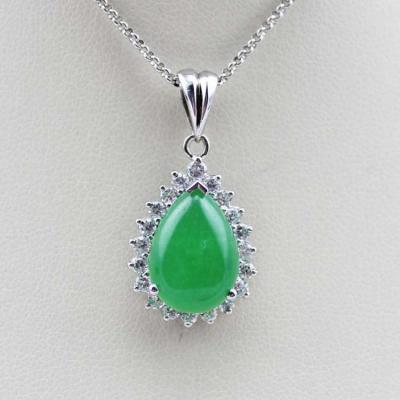 China Women Jewelry 925 Silver Pear Shaped Green Jade Cubic Zirconia Pendant Necklace  (FP036) for sale
