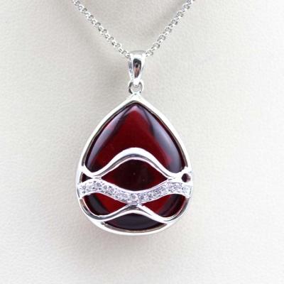 China Women Jewelry 925 Silver  Red Agate Cubic Zirconia Pendant Necklace (KP02) for sale