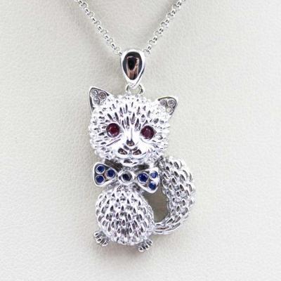 China Women Jewelry Pave Cubic Zircon 925 Silver Cat  Pendant  Necklace (P06) for sale