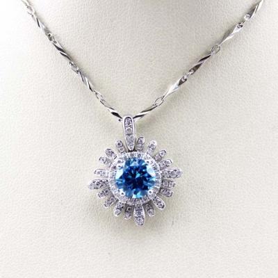 China Sterling Silver 8mm Round Blue Topaz  CZ Diamonds Pendant  Necklace (P07) for sale