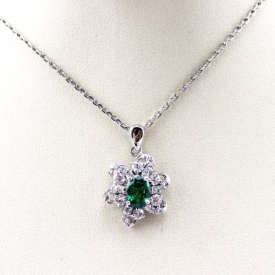 China Sterling Silver Cable Chain  Oval Green Cubic Zircon Pendant Necklce (P10) for sale