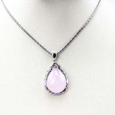 China Women Silver Jewelry Pear Shaped Rose Quartz  Cubic Zircon Pendant (P13) for sale