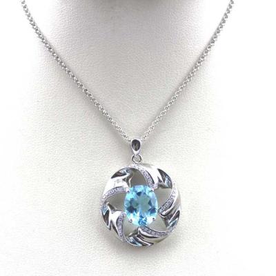 China Women Jewelry 925 Silver 8mmx10mm Oval Blue  Topaz Cubic Zirconia Charm Pendant Necklace (P15) for sale