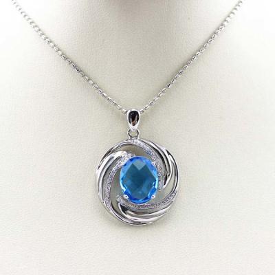 China Sterling Silver Oval Blue Topaz Cubic Zirconia Charm Pendant (P18) for sale