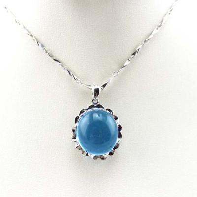 China Sterling Silver Oval Blue Topaz Cubic Zirconia Pendant Necklace Silver Chain(P20) for sale
