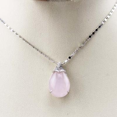 China Sterling Silver 11mmx16mm Drop Shape Rose Quartz Cubic Zirconia Pendant Necklace(P22) for sale