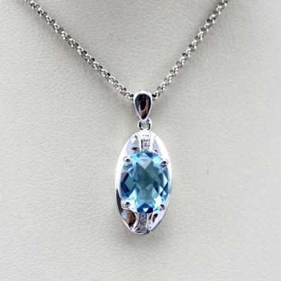 China 925 Silver 8mmx10mm Oval Blue Topaz Cubic Zirconia Pendant Jewelry ( P25) for sale