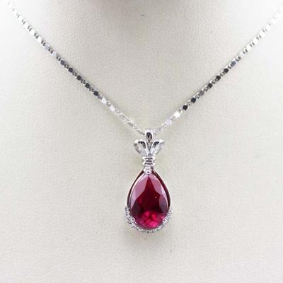 China Women Fashion 7mm x 9mm Pear Shaped Ruby Cubic Zirconia Silver Pendant Necklace(P26) for sale