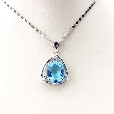 China Sterling Silver Oval Blue Topaz  Cubic Zirconia Pendant Necklace (P30) for sale