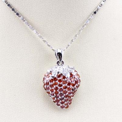 China 925 Sterling Silver Created Garnet Strawberry Pendant Necklace (P31) for sale