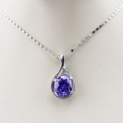 China Sterling Silver 9mmX11mm Oval Purple Cubic Zirocnia Pendant (P33E) for sale