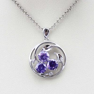 China Silver Jewelry Purple Cubic Zircon Charm Pendant Necklace (P33) for sale