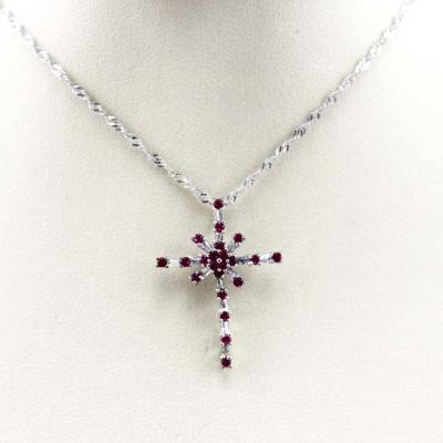 China Women Jewelry 925 Silver  Pink Cubic Zirconia Cross Pendant Necklace  (P37) for sale