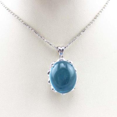 China 925 Silver Pendant Necklace with  Oval Dome Blue Topaz Cubic Zircon  (P40) for sale