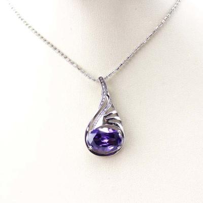 China Women Silver Jewelry Oval 9mmx13mm Amethyst Cubic Zircon Pendant(P41) for sale