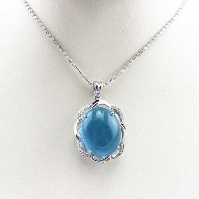 China Women  Fashion Jewelry Oval Dome Blue Topaz  Cubic Zircon 925 Silver Pendant  Necklace (P42) for sale