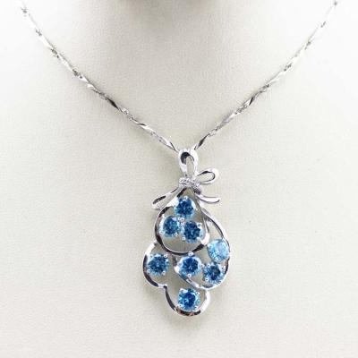 China 925 Silver Jewelry Grape Shape  Blue Topaz  Cubic Zircon Pendant Necklace (P44) for sale