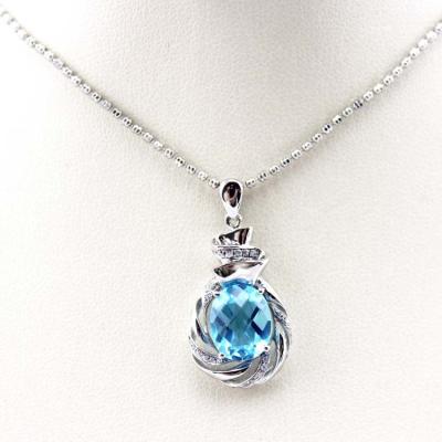 China Sterling Silver Chain Necklace with  8x10mm Oval Amethyst Cubic Zircon Pendant (P45) for sale