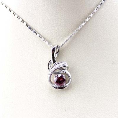 China 925 Sterling Silver  5mm Round Pink Cubic Zircon Pendant Necklace (P47) for sale