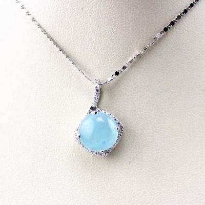 China 925 Silver Blue Chalcedony Cubic Zircon Pendant Enhancer Necklace (P74) for sale