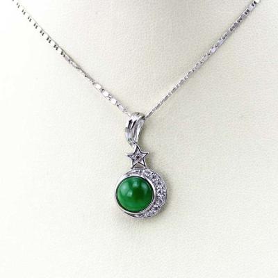 China 925 Silver 8mm Round Green Jade  Cubic Zirconia Pendant Necklace (PSJ003) for sale
