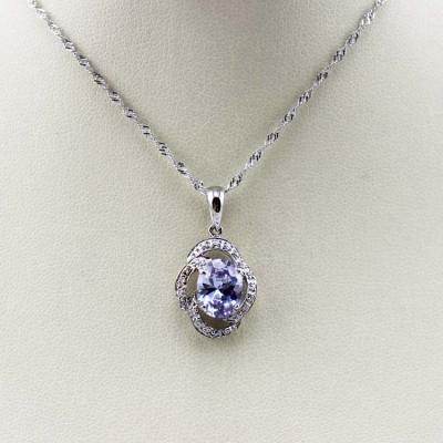 China 925 Silver Pendant  Necklace 7x9mm Oval Lavender Amethyst Cubic Zirconia (PSJ030) for sale