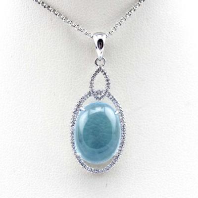 China 925 Silver Pendant 12mmx15mm Oval Dome Blue Topaz Cubic Zirconia (PSJ034) for sale