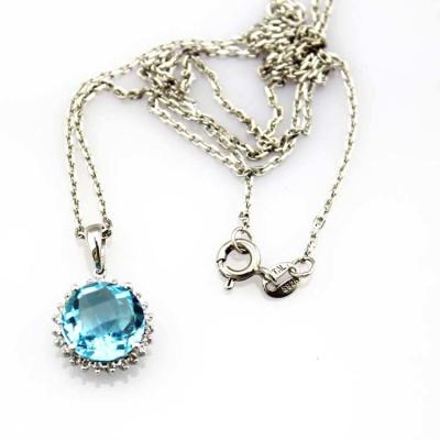 China Sterling Silver Cable Chain 10mm Blue Topaz Cubic Zircon Pendant Necklace (PSJ036) for sale