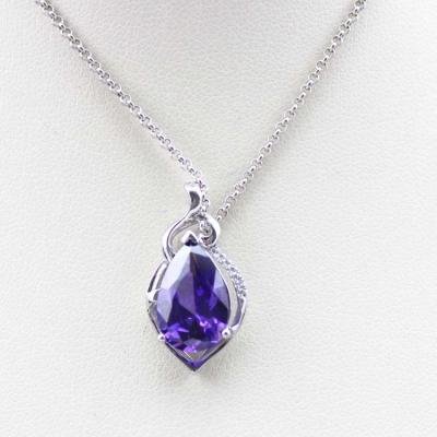 China 925 Silver 6mmx8mm  Purple Aemthyst  Cubic Zircon Pendant  Necklace (PSJ0401E) for sale