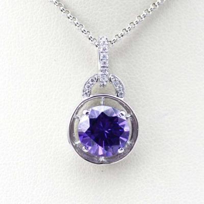 China Sterling Silver 9mm Round  Amethyst Cubic Zircon Pendant  925 Silver Chain (PSJ045) for sale