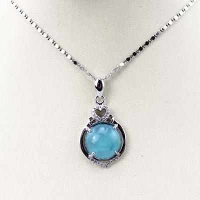 China Women Jewelry 925 Silver  Blue Chalcedony Cubic Zirconia Pendant Necklace (PSJ078) for sale