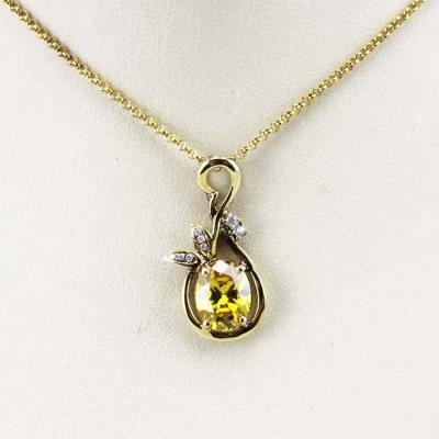 China 18K Yellow Gold Plated Silver 7mmx9mm Oval Yellow Citrine Cubic Zircon  Pendant (PSJ0150) for sale