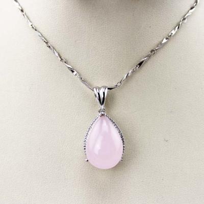 China Sterling Silver Rose Quartz Cubic Zircon Drop Pendant Necklace (PSJ0160) for sale
