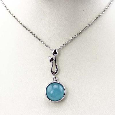 China Sterling Silver Blue Chalcedony Pendant  925 Silver Rolo Chain Necklace 18 Inches(PSJ0164) for sale