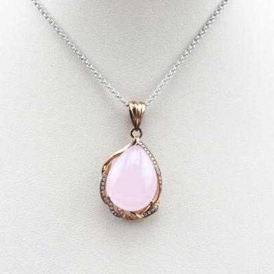 China 18K Rose Gold Plated 925 Silver Pear Rose Quartz  Cubic Zirconia Pendant (PSJ0167) for sale