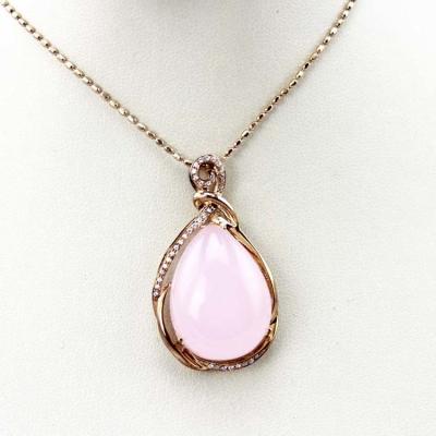 China 18K Rose Gold Plated 925 Silver Pear Shaped Pink Cubic Zirconia Pendant (PSJ0171) for sale