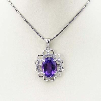 China Silver Chain Necklace 10mm x14mm Oval  Amethyst Cubic Zircon Pendant (PSJ0173 ) for sale