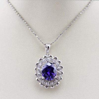 China 925 Silver 9mmx11mm Oval Amethyst Cubic Zircon Pendan Silver Chain  Necklace (PSJ0178) for sale